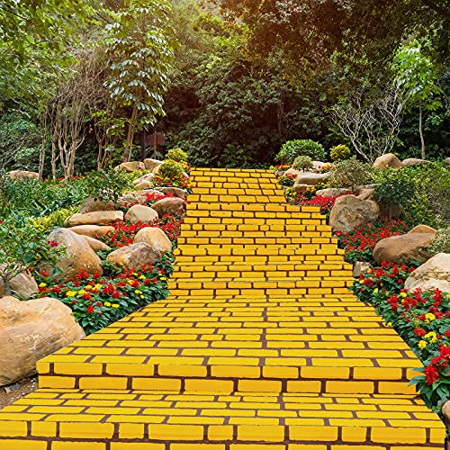 4.5 x 9 Feet Yellow Brick Road Runner Novelty Aisle Floor Runner Brick Wall Backdrop, Princess Decorations Party Supplies for Halloween Cosplay Party (3 Pieces)
