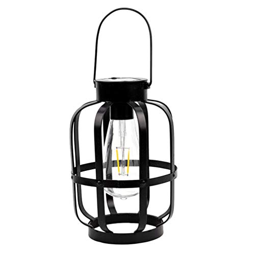 Cabilock Solar Iron Lantern Hanging Solar Lantern Lights Outdoor Rustic Wire Lights Retro Night Lamp Decorative Lantern for Outdoor Patio Garden Backyard (Black A) Vintage Solar Lamp