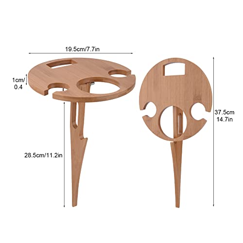 JIANWEI Foldable Wine Table Stake for Sand and Grass- Portable Beach Table Sturdy Wine Table, Lawn and Garden, Round Wooden Camping Picnic Glass Holder for Outdoor, Beach(C)
