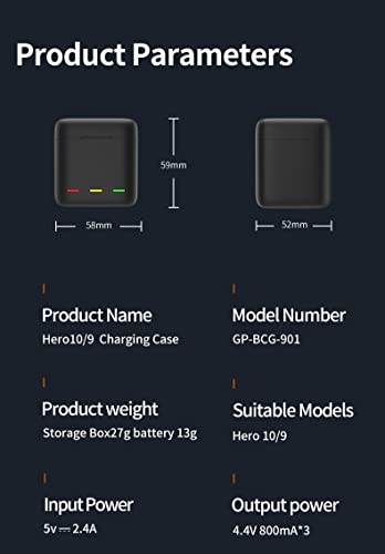REYGEAK Battery Charger for GoPro Hero 11/10/9 Black, Portable Charger 3-Channel Battery Charging Storage 3 Pack Rechargeable Hero 9/10/11 Batteries (Charger)