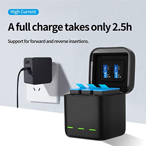 REYGEAK Battery Charger for GoPro Hero 11/10/9 Black, Portable Charger 3-Channel Battery Charging Storage 3 Pack Rechargeable Hero 9/10/11 Batteries (Charger)
