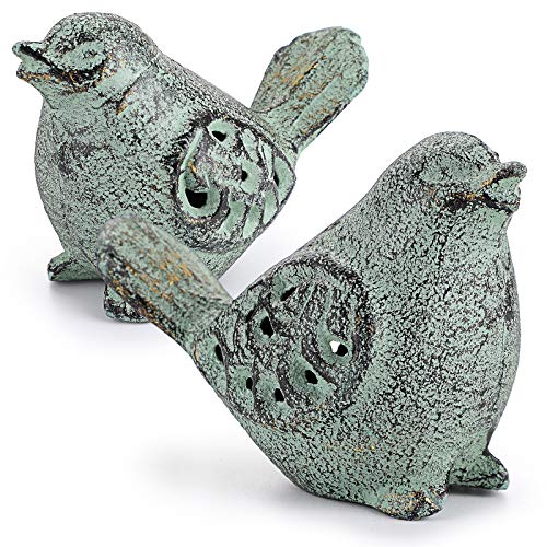 OwnMy 2 Cast Iron Green Bird Sculptures Outdoor Bird Statues Hollow Carved Bird Desktop Ornaments Figurines, Decorative Creative Animal Figurine Indoor Outdoor Statues for Garden Patio Home Decor