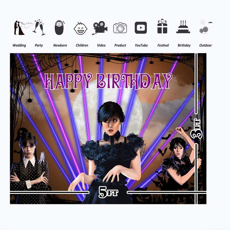 Wednesday Addams Backdrop Birthday Dancing Queen Wednesday Addams Theme Background for Girls Happy Birthday Banner Wednesday Addams Theme Party Decorations（5x3ft）