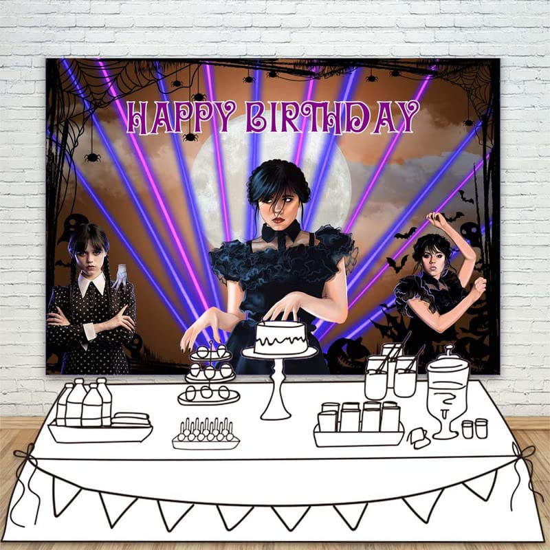 Wednesday Addams Backdrop Birthday Dancing Queen Wednesday Addams Theme Background for Girls Happy Birthday Banner Wednesday Addams Theme Party Decorations（5x3ft）
