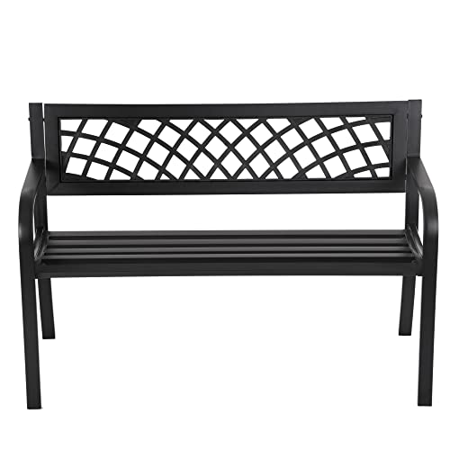Garden Bench Outdoor Metal Park Benches Cast-Iron Patio Bench with Mesh Pattern Plastic Backrest Armrests for Patio Park Lawn Yard,Black