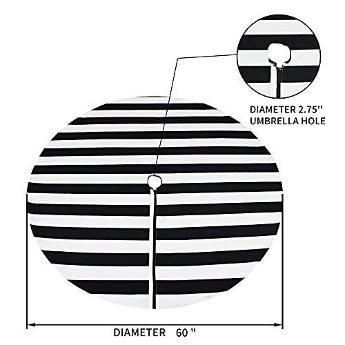 INFBLUE Tablecloth Waterproof Spillproof Polyester Fabric Table Cover with Zipper Umbrella Hole for Patio Garden (60" Round, Zippered, Black Stripe)