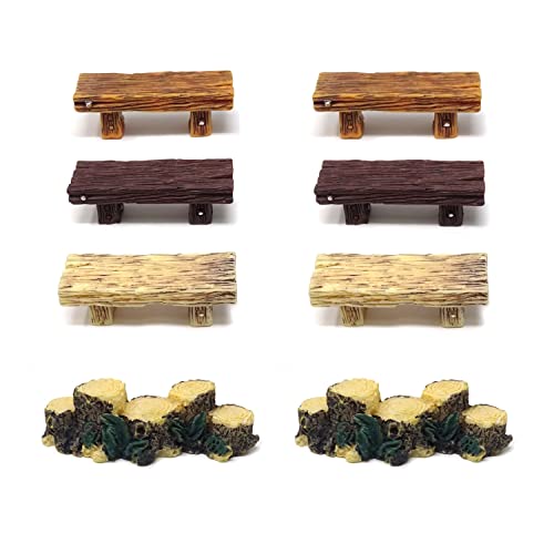 HONBAY 8PCS Mini Resin Wooden Style Benches Artificial Root Stump Miniature Fairy Garden Ornaments for Moss Terrariums Landscape Dollhouse Accessories