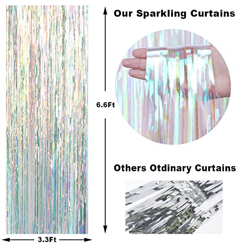 3 Pack Fringe Curtains Party Decorations,Tinsel Backdrop Curtains for Parties,Photo Booth Wedding Graduations Birthday Christmas Event Party Supplies (Transparent Rainbow)