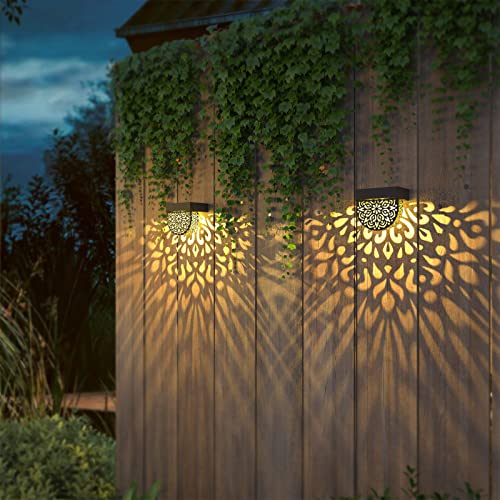EKQ Solar Fence Lights 6 Pack Solar Deck Lights Outdoor Waterproof LED Solar Powered Step Lights Wall Lights Outdoor Decorations Warm Yellow Light Decorative Lighting for Garden, Front Door, Backyard