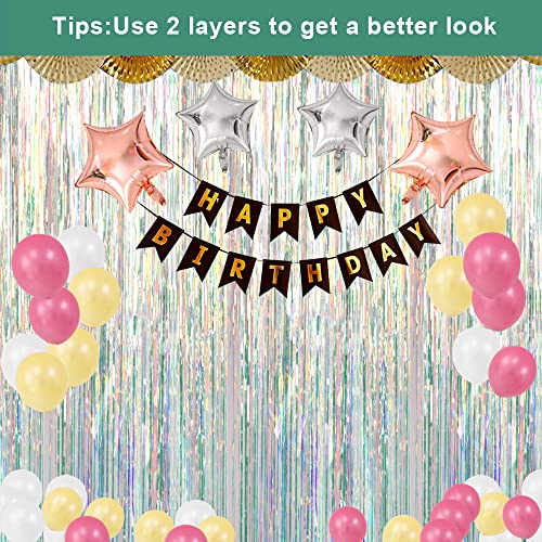 3 Pack Fringe Curtains Party Decorations,Tinsel Backdrop Curtains for Parties,Photo Booth Wedding Graduations Birthday Christmas Event Party Supplies (Transparent Rainbow)
