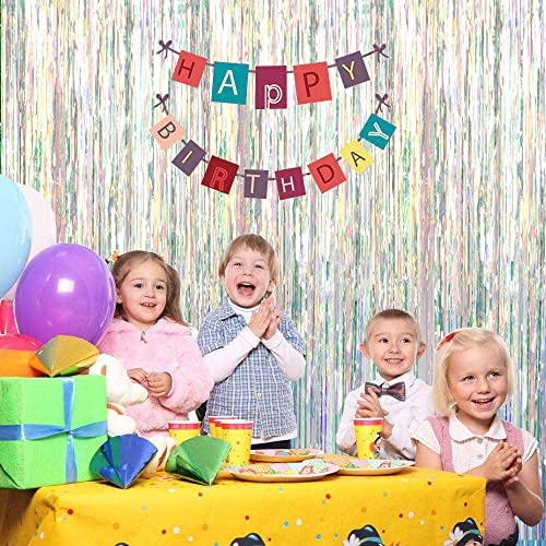 3 Pack Fringe Curtains Party Decorations,Tinsel Backdrop Curtains for Parties,Photo Booth Wedding Graduations Birthday Christmas Event Party Supplies (Transparent Rainbow)