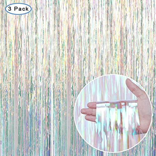 3 Pack Fringe Curtains Party Decorations,Tinsel Backdrop Curtains for Parties,Photo Booth Wedding Graduations Birthday Christmas Event Party Supplies (Transparent Rainbow)