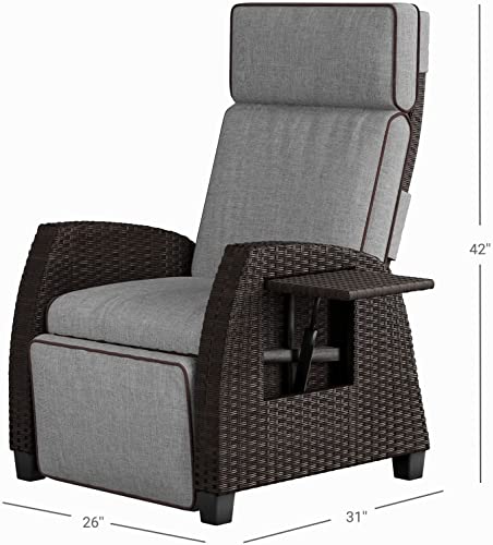 Grand patio Outdoor Furniture with Fire Pit Table Recliner Wicker Chairs 3 Pieces Reclining Chair for Patio Garden Backyard, Cool Grey