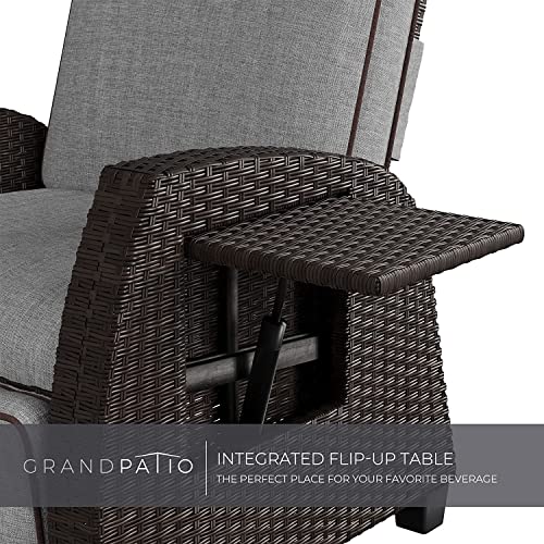 Grand patio Outdoor Furniture with Fire Pit Table Recliner Wicker Chairs 3 Pieces Reclining Chair for Patio Garden Backyard, Cool Grey