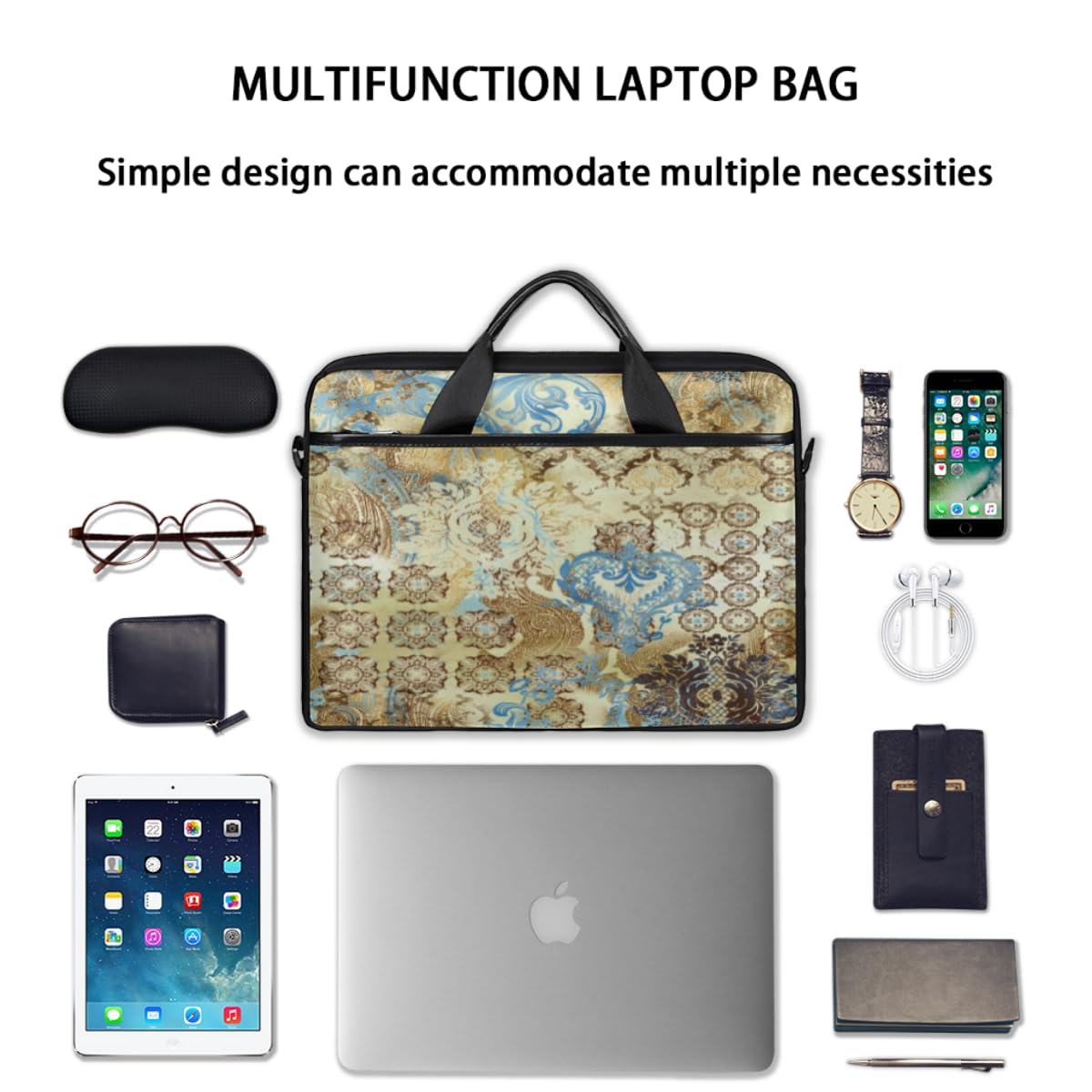 Floral Palace Motifs Laptop Computer Bag Waterproof Shoulder Messenger Bag 13-15 inch Durable Laptop Tote Bag with Shoulder Strap Handle Lightweight Crossbody Briefcase