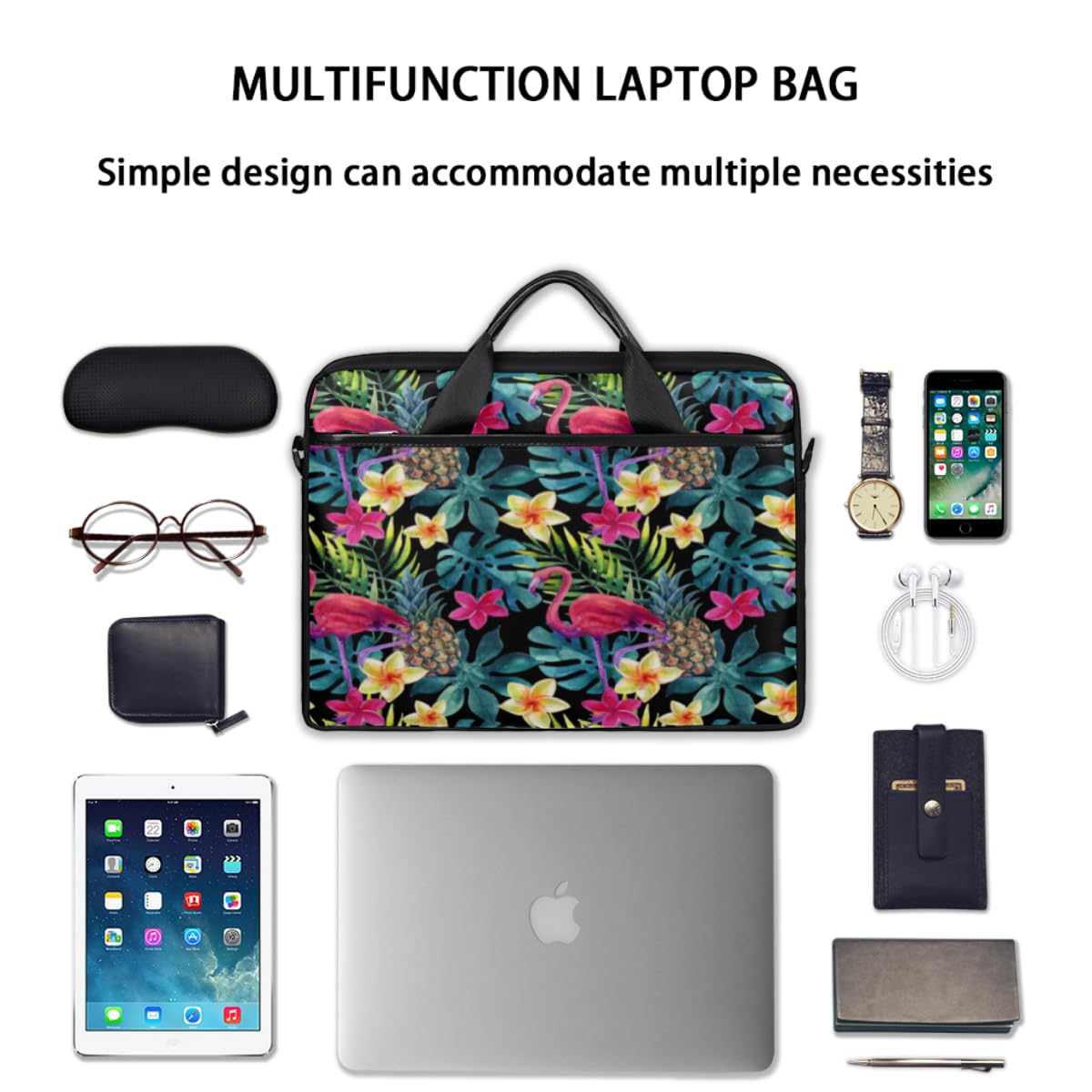 Flamingo Pineapple Pattern Laptop Computer Bag Waterproof Shoulder Messenger Bag 13-15 inch Durable Laptop Tote Bag with Shoulder Strap Handle Lightweight Crossbody Briefcase