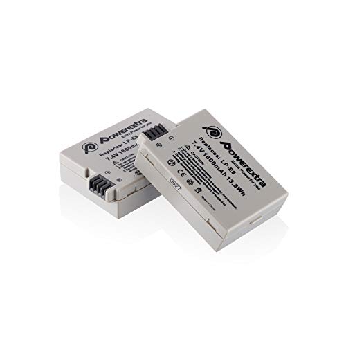 Powerextra LP E8 2 Pack 7.4V 1800mAh Li-ion Replacement Compatible with Canon LP-E8 Battery for Canon Rebel T3i, T2i, T4i, T5i, 600D, 550D, 650D, 700D, Kiss X5, X4, Kiss X6, LC-E8E