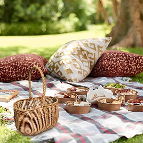 Takefuns Rattan Flower Basket, Hand-Woven Wicker Storage Basket with Handle, Handbasket Storage Box Picnic Petal Basket for Home Wedding Garden Decoration (Style 3)