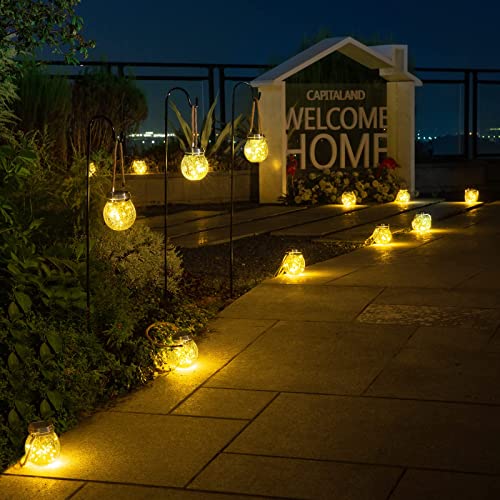 ROSHWEY Solar Lantern, 2 Pack Garden Decor Waterproof Outdoor Lanterns with 30 LED Christmas Decorations Solar Lights Patio Hanging Lights for Backyard Fence Pathway, Warm White