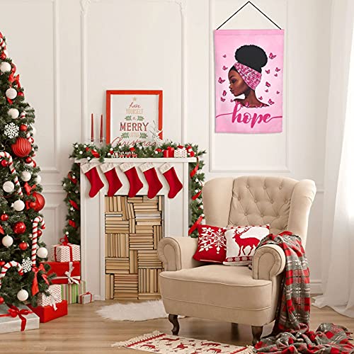 African American Breast Cancer Awareness Garden Flags 12×18 Double Sided Small Banner Sign Decoration Flags For Outside Yard Outdoor Decor