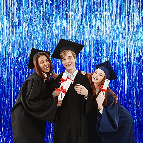 GOER 3.2 ft x 9.8 ft Metallic Tinsel Foil Fringe Curtains Party Photo Backdrop Party Streamers for Birthday,Graduation,New Year Eve Decorations Wedding Decor (Navy Blue,1 Pack)