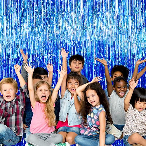 GOER 3.2 ft x 9.8 ft Metallic Tinsel Foil Fringe Curtains Party Photo Backdrop Party Streamers for Birthday,Graduation,New Year Eve Decorations Wedding Decor (Navy Blue,1 Pack)