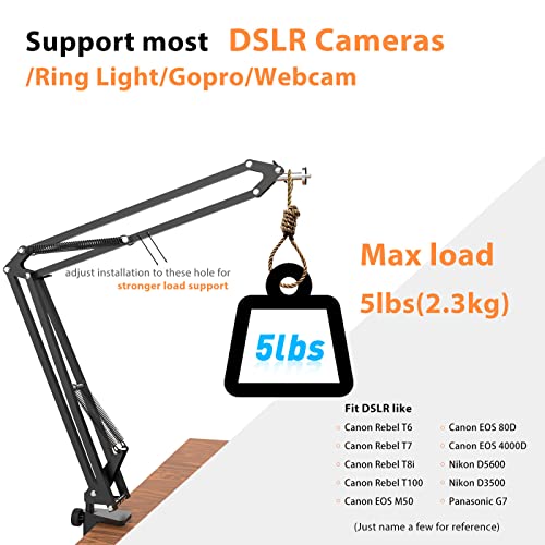 Overhead Tripod For DSLR Cameras, Heavy Duty Camera Desk Mount Stand with Flexible Articulating Boom Arm, Camera Holder Table Clamp for Canon Nikon Sony Fuji SLR Mirrorless Cam Video Photography