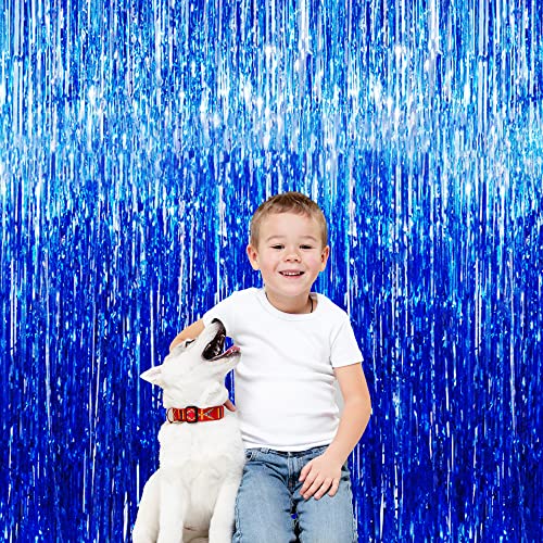 GOER 3.2 ft x 9.8 ft Metallic Tinsel Foil Fringe Curtains Party Photo Backdrop Party Streamers for Birthday,Graduation,New Year Eve Decorations Wedding Decor (Navy Blue,1 Pack)