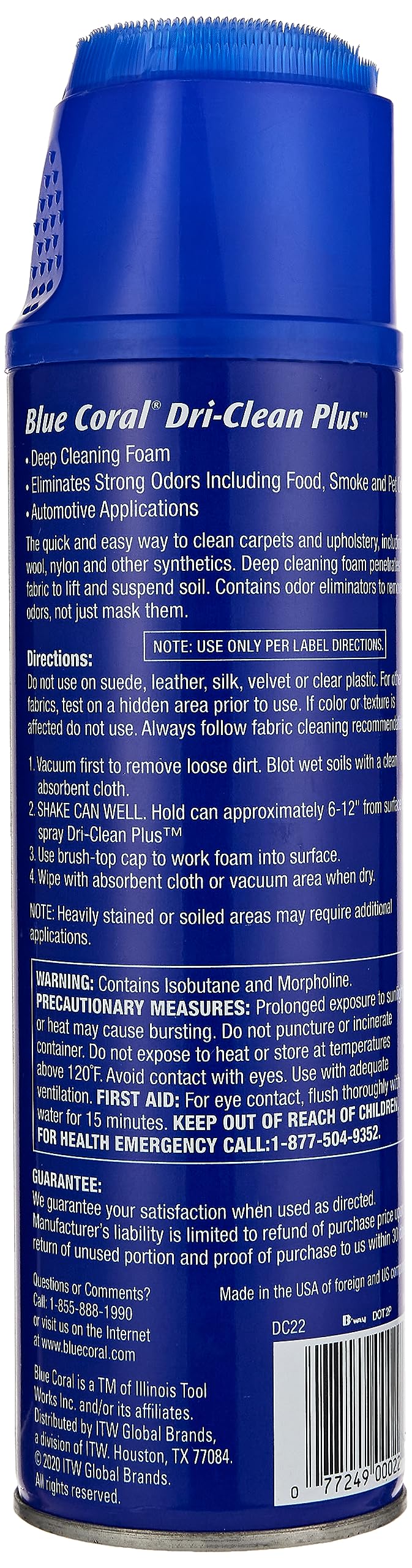 Blue Coral DC22 Upholstery Cleaner Dri-Clean Plus with Odor Eliminator, 22.8 oz. Aerosol