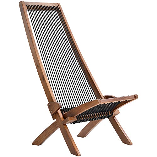 Folding Wooden Outdoor Lounge Chair Low Profile Acacia Wood Lounge Chair for The Patio Porch Deck Balcony Lawn Garden Wood Accent Furniture for Home