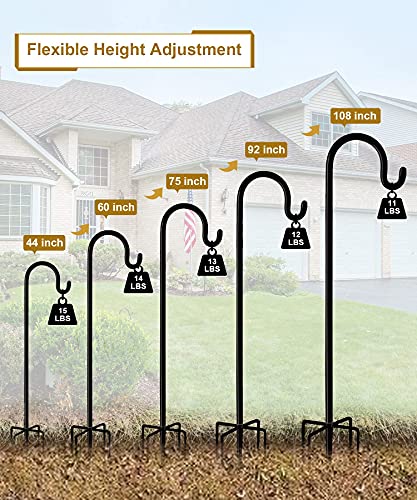 Derkniel Shepherd Hook 108 Inch Tall Heavy-Duty Metal Garden Hanging Pole Stake for Bird Feeder Pole Plant Baskets, Black (2 Pack)