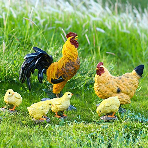 Farm Animal Figurines, Miniature Resin Hen Rooster Mini Chicken Statues Outdoor Sculpture Lawn Garden Scene Balcony Décor (Chicks)