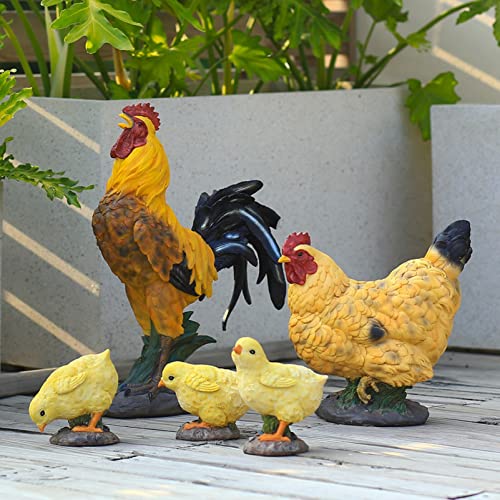 Farm Animal Figurines, Miniature Resin Hen Rooster Mini Chicken Statues Outdoor Sculpture Lawn Garden Scene Balcony Décor (Chicks)