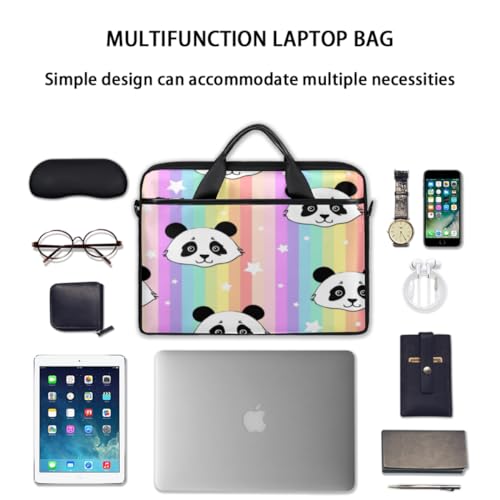 Cute Panda Rainbow Laptop Computer Bag Waterproof Shoulder Messenger Bag 13-15 inch Durable Laptop Tote Bag with Shoulder Strap Handle Lightweight Crossbody Briefcase