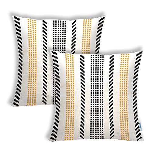 Neutral Beige Aesthetic Farmhouse Throw Pillow Covers Classic Striped Decorative Outdoor Waterproof Pillows Case,18x18 Inch Square Cushion Cover for Garden Patio Furniture Couch Tent Park Set of 2