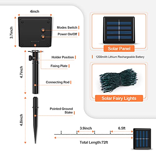 KPafory Solar String Lights,1 Pack 72ft 200LED 8 Modes Solar Powered Christmas Lights Outdoor String Lights Waterproof Fairy Lights for Garden Wedding Party Christmas Decorations,Warm White