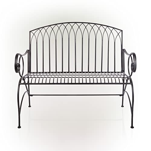 Alpine Corporation Alpine 44" L Indoor/Outdoor 2-Person Classic Metal Garden, Black Bench