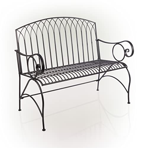 Alpine Corporation Alpine 44" L Indoor/Outdoor 2-Person Classic Metal Garden, Black Bench