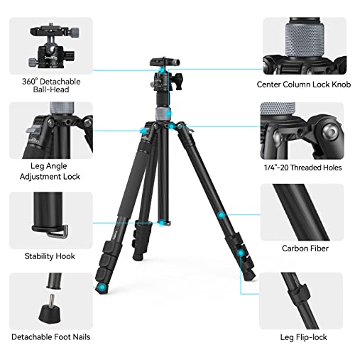 SmallRig 62.2" Carbon Fiber Tripod with Center Column, Travel Lightweight Tripods & Detachable Monopod, 360° Ball Head, Quick Release Plate, Load up to 26.5 lbs/12 kg-4059