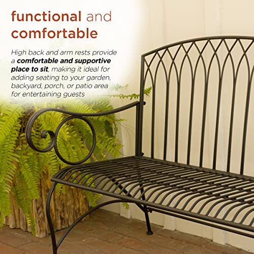 Alpine Corporation Alpine 44" L Indoor/Outdoor 2-Person Classic Metal Garden, Black Bench