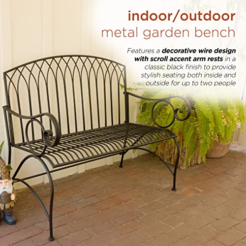 Alpine Corporation Alpine 44" L Indoor/Outdoor 2-Person Classic Metal Garden, Black Bench