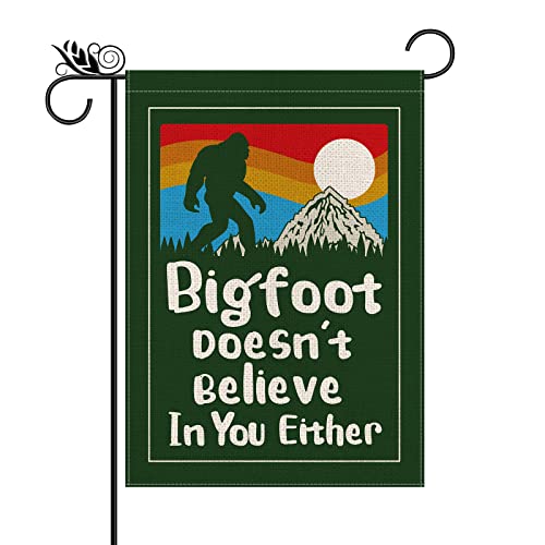 Funny Camper Garden Flags Bigfoot Doesn't Believe In You Either Vertical Double Sided Camping Trailer RV Yard Decorations 12.5x18 Inch