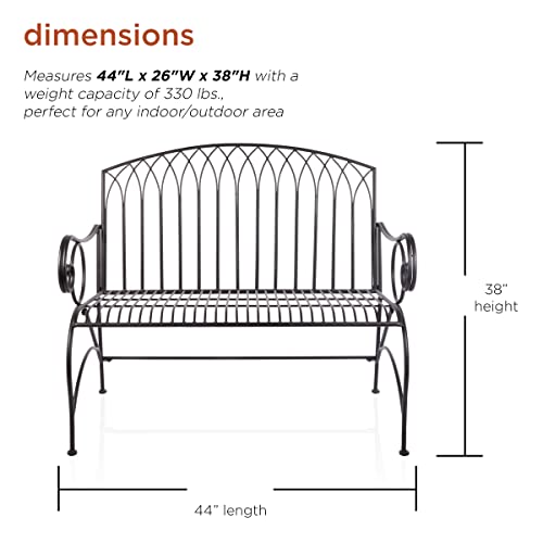 Alpine Corporation Alpine 44" L Indoor/Outdoor 2-Person Classic Metal Garden, Black Bench