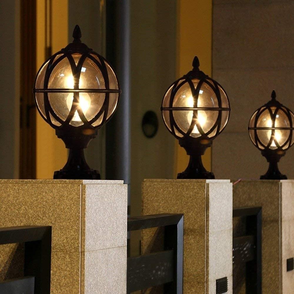 Mrdsre Classic Aluminium Die-Casting Post Light Glass Outdoor Globe Column Light Lantern Traditional Victorian Patio Pillar Lamps Waterproof Courtyard Porch Gate Landscape Street Lighting Fixture E27