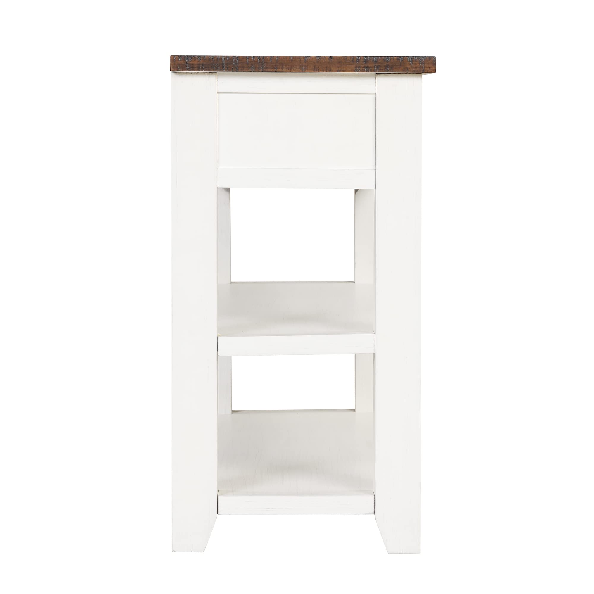 Gecheer 48" Solid Pine Wood Top Console Table, Modern Entryway Sofa Side Table with 3 Storage Drawers and 2 Shelves. Easy to Assemble (Antique White+ Brown Top) 2497B