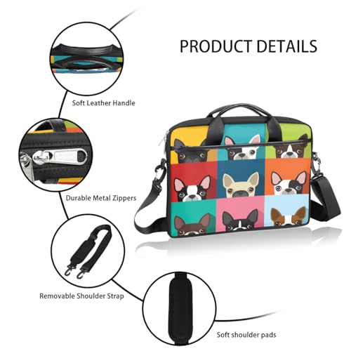 Cute Animal Dogs Laptop Computer Bag Waterproof Shoulder Messenger Bag 13-15 inch Durable Laptop Tote Bag with Shoulder Strap Handle Lightweight Crossbody Briefcase