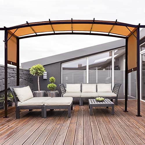 Tangkula 12x9 Ft Outdoor Pergola, Patio Retractable Pergola with Adjustable Sliding Sun Shade Canopy, Heavy-Duty Steel Frame, Patio Furniture Sun Shelter for Backyard Garden Poolside (Brown)
