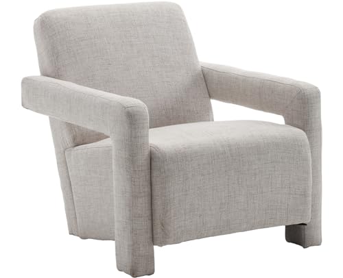 Kmax Modern Accent Chair Linen Fabric Leisure Chair Comfy Single Sofa Reading Chair with Hollow Arms for Living Room, Bedroom, Apartment, Club, Beige