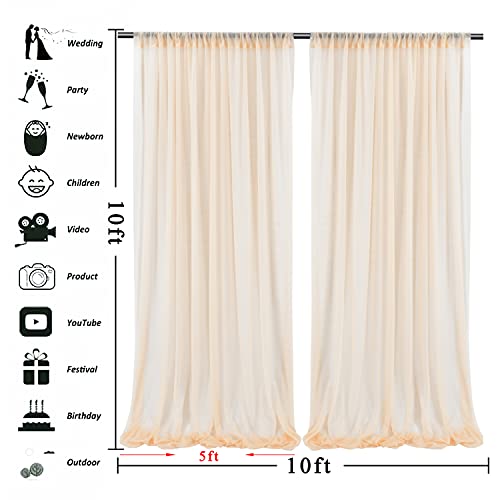 10x10ft Champagne Tulle Backdrop Curtain with String Light for Baby Shower Birthday Party Wedding Arch Living Room Wrinkle Free Sheer Window Curtains Wall Decoration Background