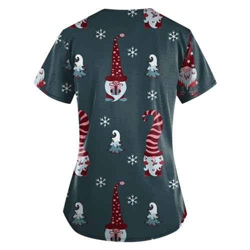 Christmas Mock Wrap Scrubs for Women Soft Tops Stretch Print Tshirts Stretch Nurse Uniforms Scrub Shirts for Women(4-Dark Green,XX-Large)